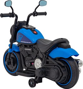 Ramiz Elektrická motorka Chopper FASTER na baterie pro děti modrá + FM rádio + audio panel + LED
