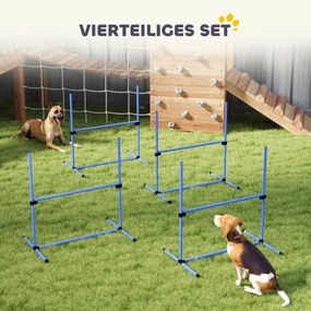 PawHut agility set pro psy 4-dílný 99x65x94 cm výškově nastavitelný se 2 překážkovými tyčemi 2 slalomovými tyčemi a 4 plastovými zemními tyčemi Modrá…