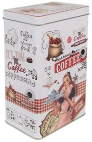 Plechová úložná krabička bílo-červené barvy It´s Time For Coffee – 8x12x21 cm