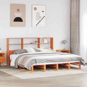 Postel s knihovnou bez matrace hnědá 180 x 200 cm masivní dřevo 3323931