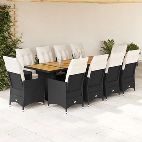 11dílný zahradní bistro set s poduškami černý polyratan 3277233