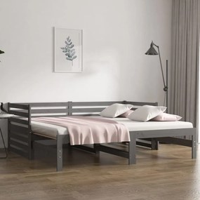 Výsuvná postel šedá 2x (90 x 190) cm masivní borovice,  814671