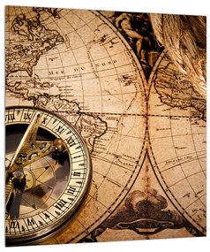 Historický obraz mapy světa a kompasu (30x30 cm)