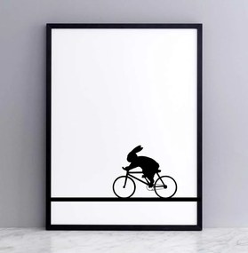 HAM Sítotisk s králíkem cyklistou Racing Bike Rabbit, bílá barva, papír