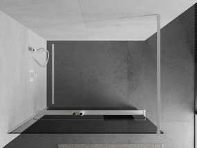 Mexen Kioto+, sprchová zástěna Walk-In s poličkou a věšákem 140 x 200 cm, 8mm šedé sklo, bílý profil, 800-140-121-20-40