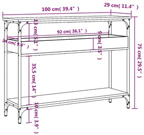 Konzolový stolek s policí kouřový dub 100 x 29 x 75 cm kompozit