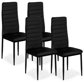 Sada 4 elegantních sametových židlí v černé barvě