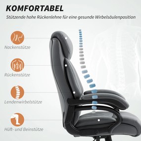 Kancelářské křeslo HOMCOM pro vysoké a silné uživatele (Big & Tall) – PU kůže, pružinový sedák, tiché kolečka, vysoké opěradlo, výškově nastavitelné,…