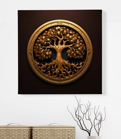 Obraz na plátně - Zlatý strom života v kruhu FeelHappy.cz Velikost obrazu: 80 x 80 cm