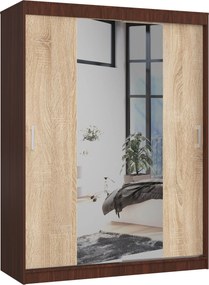 Šatní skříň posuvná se zrcadlem 150 cm wenge/dub sonoma