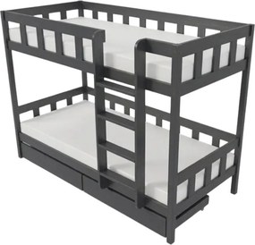 Benlemi Patrová postel PLOTTY s žebříkem 90x200 cm Zvolte barvu: Tmavě šedá, Zvolte šuplík: Dvojitý úložný šuplík, Zvolte stranu: Vpravo
