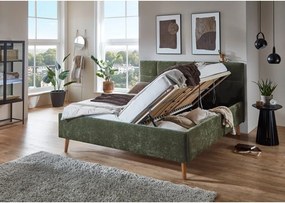 Khaki čalouněná dvoulůžková postel s úložným prostorem s roštem 180x200 cm Nova – Meise Möbel