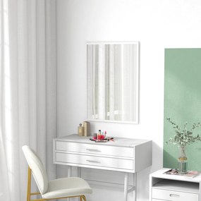 HOMCOM Obdélníkové Zrcadlo na Zeď 60 x 80 cm, MDF Rám, ideální do koupelny, obývacího pokoje nebo ložnice, bílá