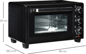 HOMCOM Mini trouba 21L, 3 režimy pečení, 100°C-230°C, 1400W, nerez a sklo, černá+stříbrná, 46.4x38x28.5cm