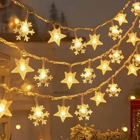 LED vánoční řetěz vločka a hvězda teplá bílá / Vánoční osvětlení / 80