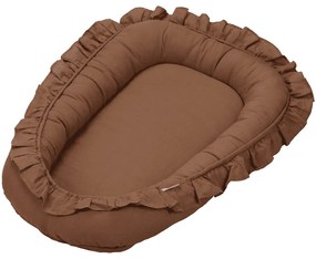 Lněné hnízdo pro miminko s volánem čokoládová