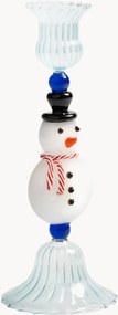Ručně vyrobený svícen z borosilikátového skla Merry Snowman