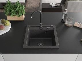 Mexen Vito, granitový dřez 520x490x210 mm, 1-komorový, černá-skvrny s černým sifonem, 6503521000-76-B