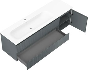 Mexen Rivel, koupelnová skříňka 160 cm s levým umyvadlem Vela, 2S, 1D, drážkovaná, grafitová/bílá matná, 91A23-16047-3-BBFFF66-W23L01