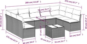 10dílná zahradní sedací souprava s poduškami šedá polyratan 3249919