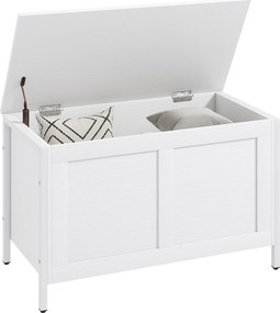 HOMCOM úložný truhla do ložnice 95 L s víkem, úložná lavice s bezpečnostními panty 80x40x50 cm bílá s dřevěnou texturou