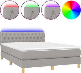 Box spring postel s matrací a LED světle šedá 140x200 cm textil 3133957