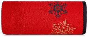 Bavlněný vánoční ručník červený s vločkami Šířka: 70 cm | Délka: 140 cm