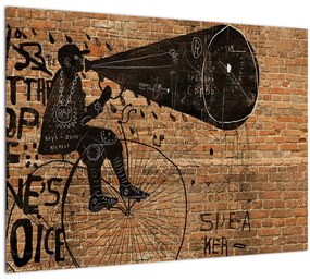 Skleněný obraz - Muž na kole v Banksyho stylu (70x50 cm)