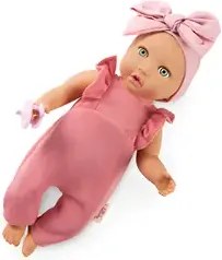 LullaBaby Panenka 35 cm v overalu s čelenkou Pink / od 2 let