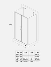 design sprchový kout RAVENA R66 - U-form CHROME 90-140cm
