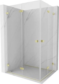 Mexen Lunar-F Duo, skládací sprchový kout 100 x 70 cm, 8mm čiré sklo, zlatý matný profil, 836-100L-070P-55-00