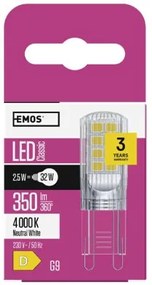 Emos lighting LED žárovka Classic JC / G9 / 2,5 W (32 W) / 350 lm / neutrální bílá 1525736409