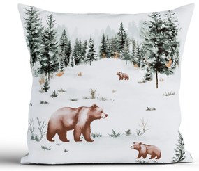 MK Lůžkoviny Vánoční bavlněný povlak na polštářek Renforcé 40 x 40 cm - Medvědi v zimě
