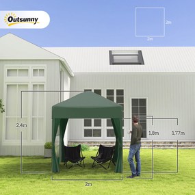 Outsunny skládací pavilon, pivní stan, 4 odnímatelné boční stěny, 2 okna, kovový rám, 2 x 2 m, tmavě zelená