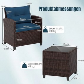 Costway Ratanový set zahradního nábytku, 3dílný balkonový nábytek