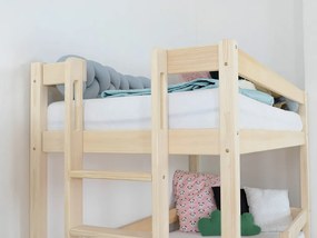Benlemi Sada: Patrová postel ULURU s dřevěným úložným šuplíkem BUDDY na kolečkách Zvolte barvu: Nelakovaná, Varianta: S roštem a plným dnem