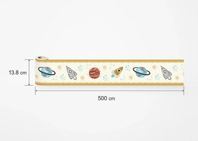 Dětská samolepící bordura na zeď Světle Žlutý Vesmír | 5 m x 13.8 cm | DWBD8057