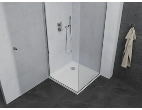 Mexen Pretoria sprchový kout s otočnými dveřmi 100 x 100 cm, Průhledné, Chromovaná + sprchová vanička Flat - 852-100-100-01-00-4