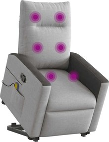 Zvedací masážní polohovací křeslo obláčkově šedé textil 3324058