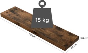 Nástěnná police, závěsná police 80x20 cm, rustikální hnědá