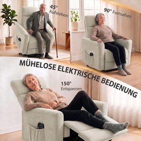 HOMCOM Relaxační křeslo s elektrickou asistencí při vstávání, masáží a teplem, křeslo z chenillu s pružinovým jádrem, šedohnědé