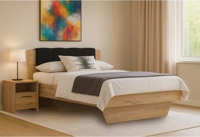 Postel 140x200, čalouněné čelo (bez rámu) Lava / dub kraft Luna