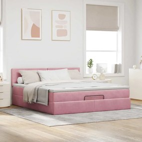 Osmanská postel s matrací &amp; LED růžová 180x200cm samet 3312571