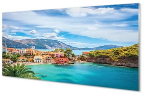Obraz na skle Řecko mořská pobřeží hory 120x60 cm