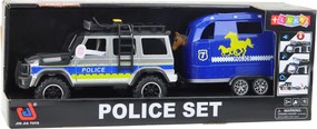 LEAN Toys Policejní terénní auto s přívěsem na koně, světla a zvuky