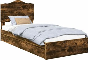 Postel s úložným prostorem se zásuvkou Kouřový dub 90 x 200 cm 3413545
