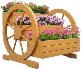 Outsunny Dřevěný Vyvýšený Zahradní Hřeben, Květináč s 3 Úrovněmi, Zahradní Květináč s Designem Vozíku, Bylinková Zahrádka s Odkapávacími Otvory pro Za