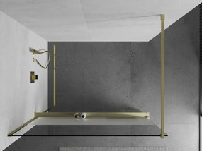 Mexen Kioto+, sprchová zástěna Walk-In s poličkou a věšákem 130 x 200 cm, 8mm čiré sklo-námraza, zlatý matný profil, 800-130-121-55-35