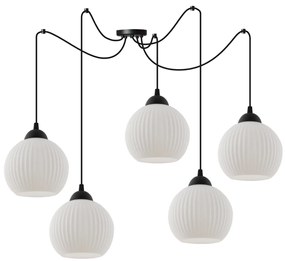 Závěsné svítidlo Riffle Round Spider, 5x bílé skleněné stínítko, b