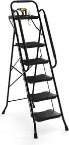 Costway 5 Žebřík s přihrádkou na nářadí. Skládací žebřík pojme až 150 kg.